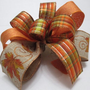 8" Autumn Leaves Bow - With Plaid and Copper Highlights - Short Tailed ...