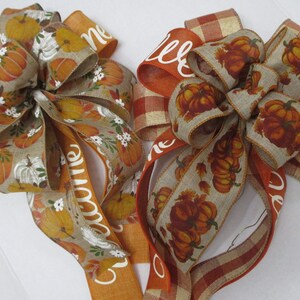 10" Thankful Rustic Pumpkin Bow on Check OR Welcome Wreath Bow - Etsy