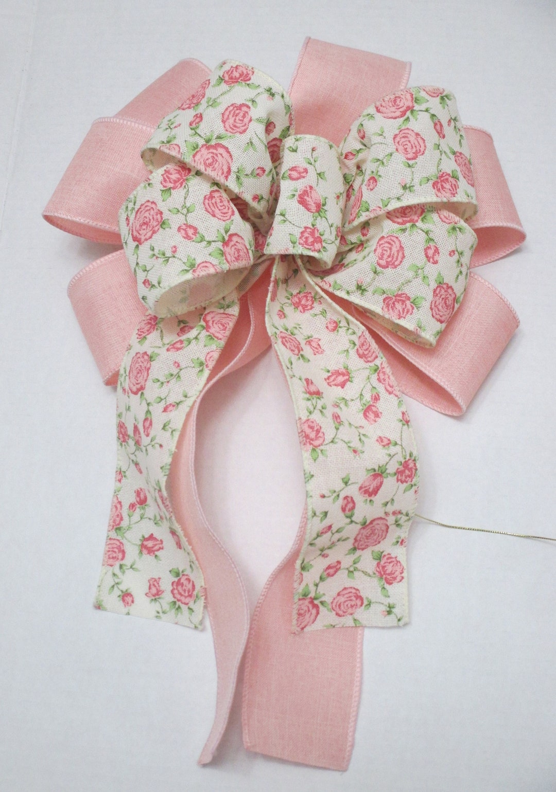 Pink Roses Buds and Blossoms Bow on Pink Burlap 10 Wreath Bow - Etsy