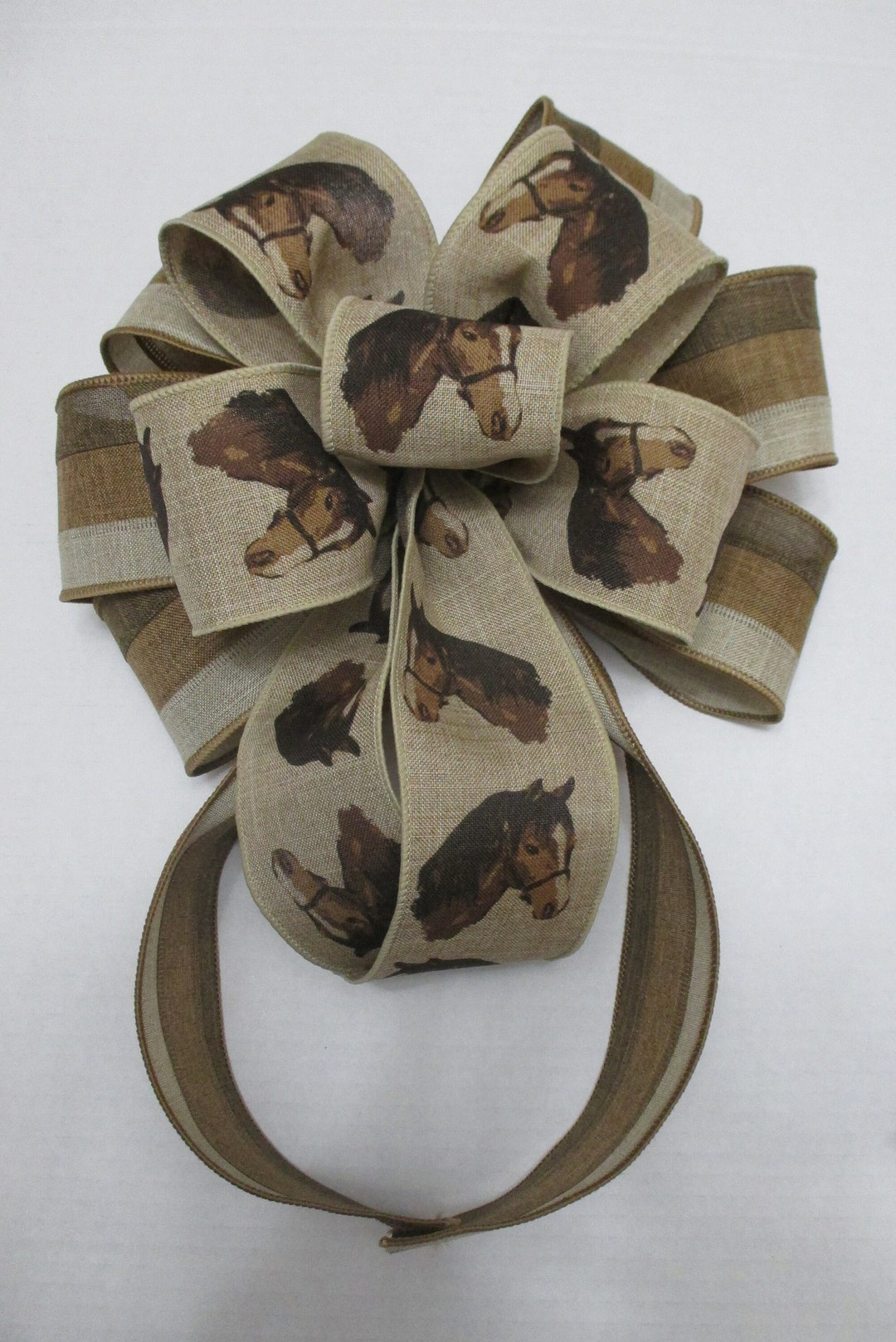 Dark Horse on Brown Tan and Beige Tri-color Bow 10 - Etsy