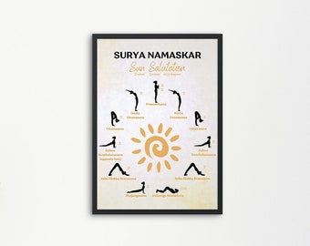 Sun and Moon Salutation Poster, Yoga Poses Print, Yoga Routine Poster ...