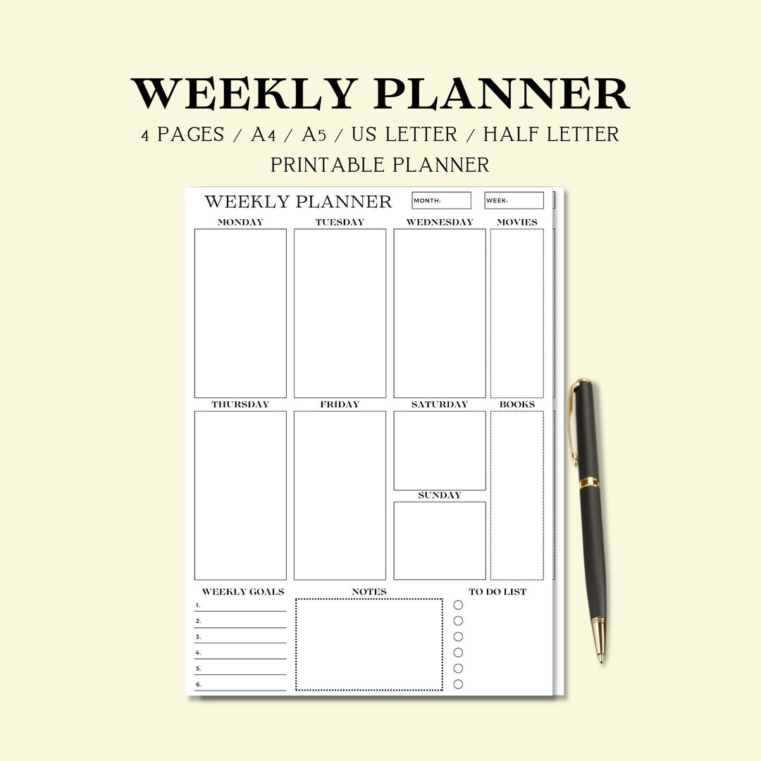 Weekly Planner Printable to Do List, Minimal Weekly Schedule, Weekly ...
