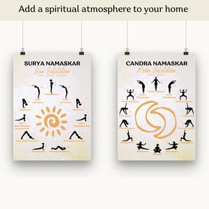 Sun & Moon Salutation Yoga Posters, Chandra Namaskar, Yoga Poses Print ...