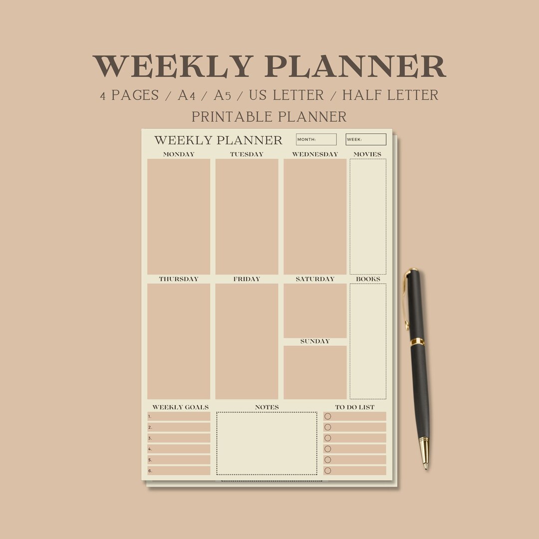 Weekly Planner Printable to Do List, Minimal Weekly Schedule, Weekly ...