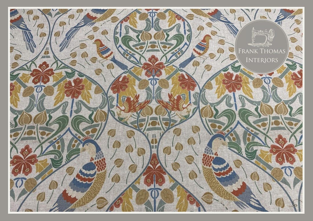 Liberty Birds Toile Linen Curtain Blind Upholstery Fabric - ORANGE BLUE ...