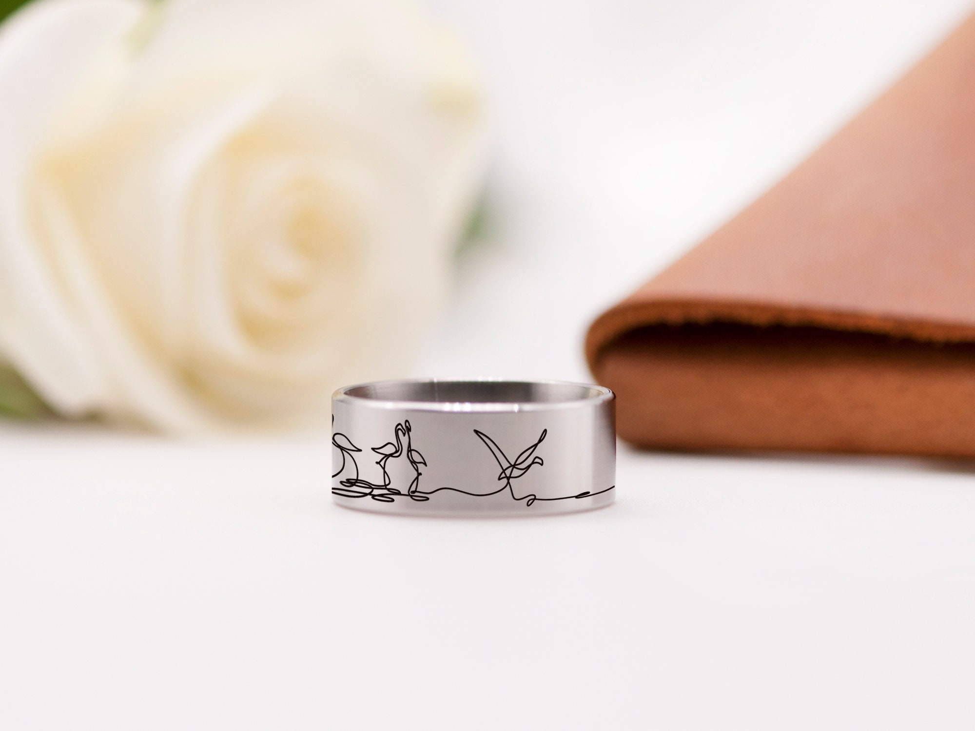 Personalized jewelry bird ring flamingo design custom engraved | Etsy
