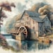 Vintage Watermill Riverside Retreat - Instant Download Watercolor ...
