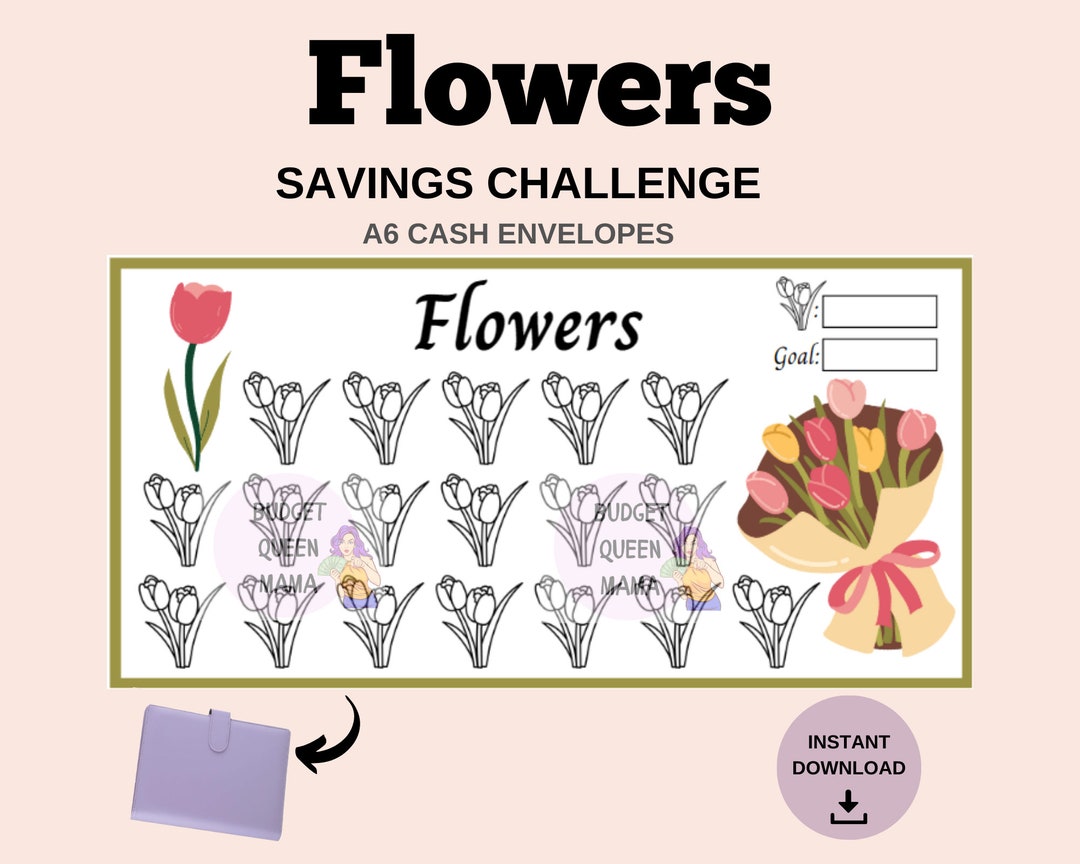 Flowers Savings Challenge - Flowers Tracker - A6 Cash Envelopes - Home ...