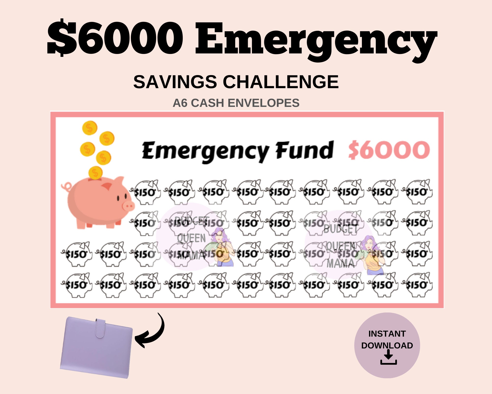 Emergency Savings Challenge Emergency Fund Tracker 6K Emergency Savings ...