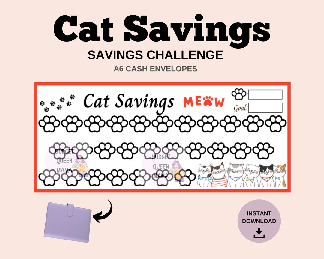 Cat Tracker Cat Savings Challenge A6 Cash Envelopes Cat - Etsy