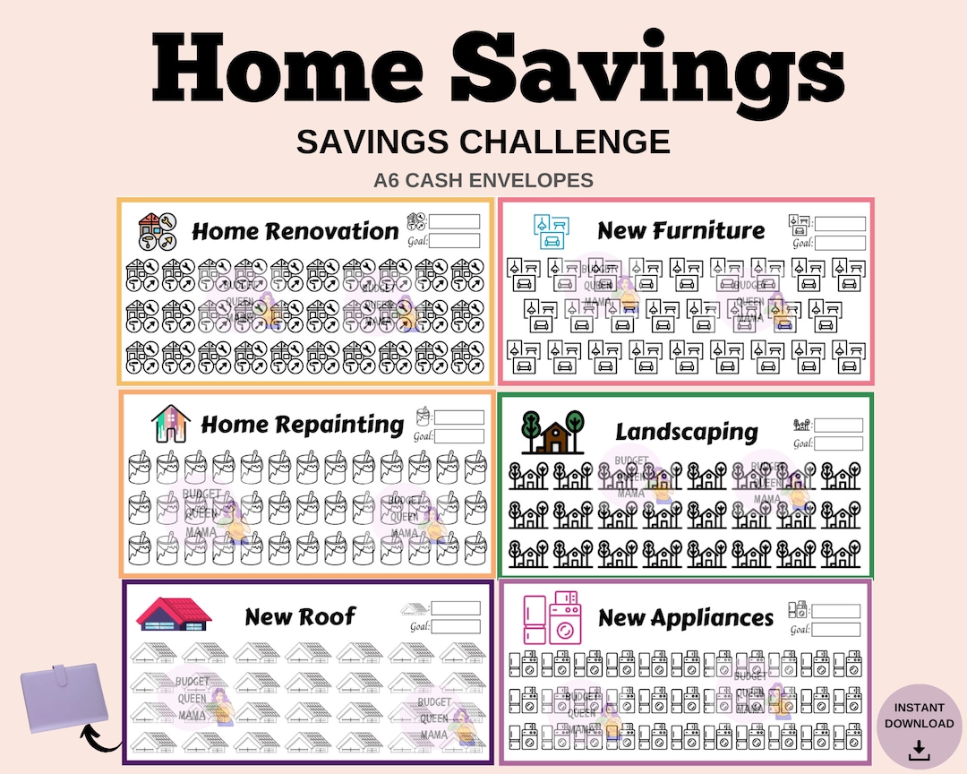 Home Savings Tracker Bundle A6 - Home Savings Challenge Bundle - A6 ...
