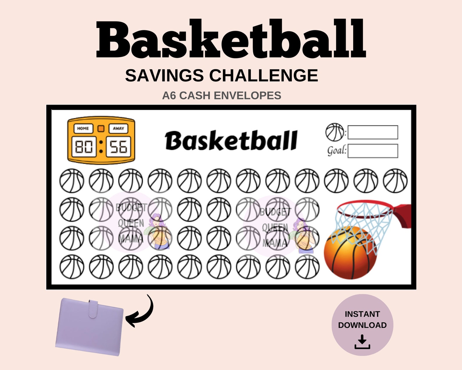 Basketball Savings Challenge - Basketball Tracker - A6 Cash Envelopes ...