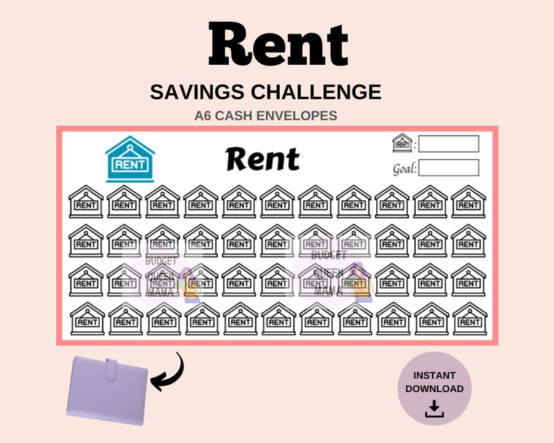 Rent Savings Challenge - A6 Cash Envelopes - Rent Tracker A6 - Cash ...
