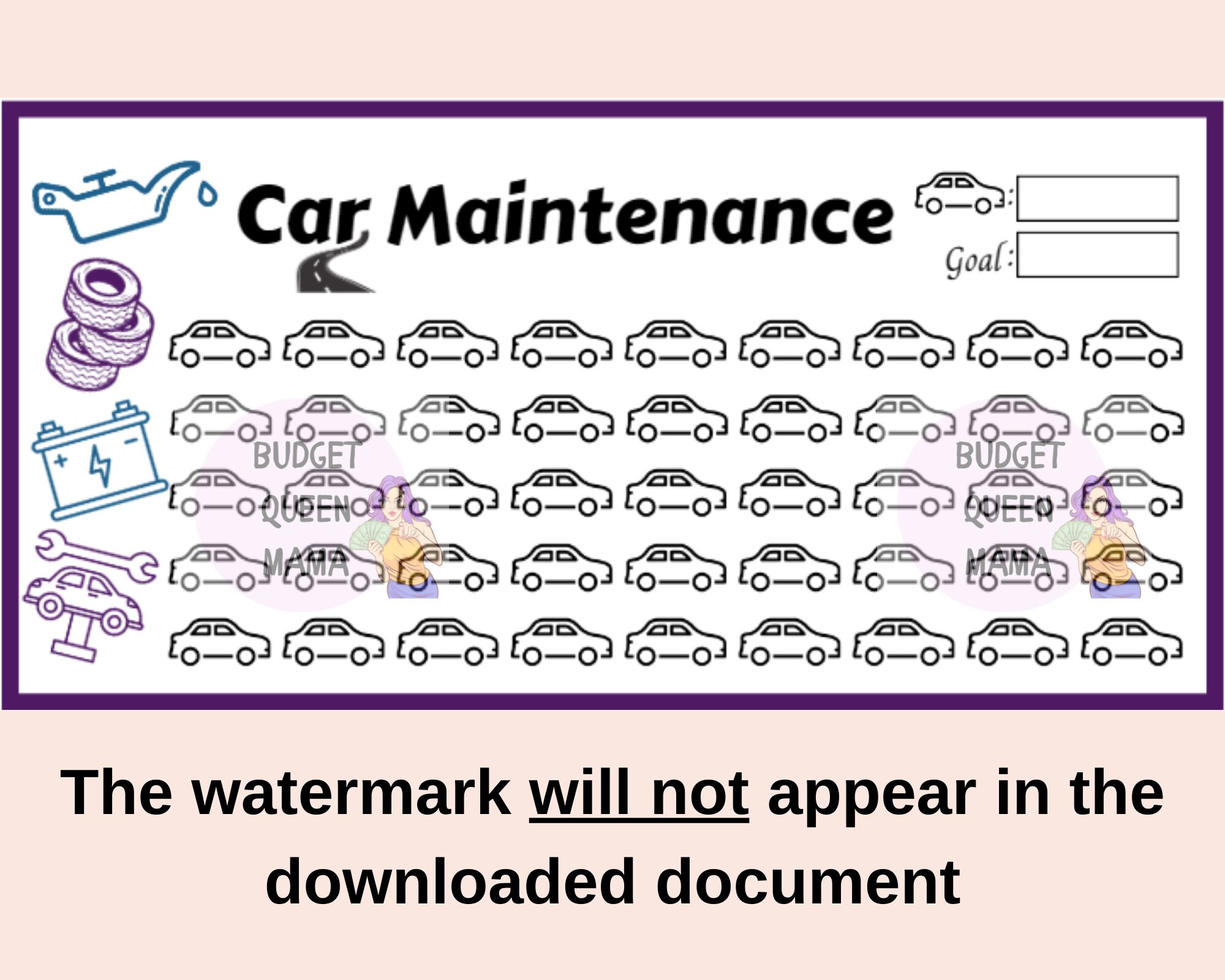 Car Maintenance Savings Challenge - Car Maintenance Tracker A6 - Car ...