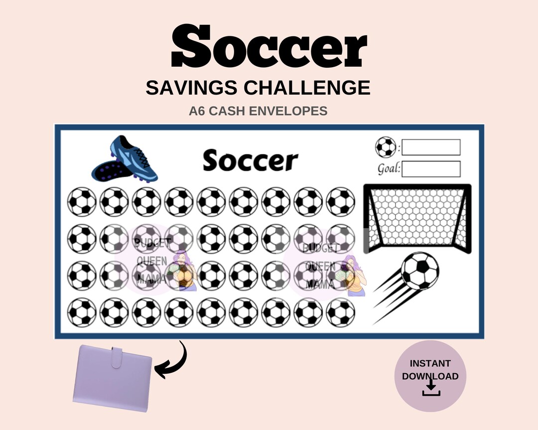 Soccer Savings Challenge - Soccer Tracker - A6 Cash Envelopes - Soccer ...