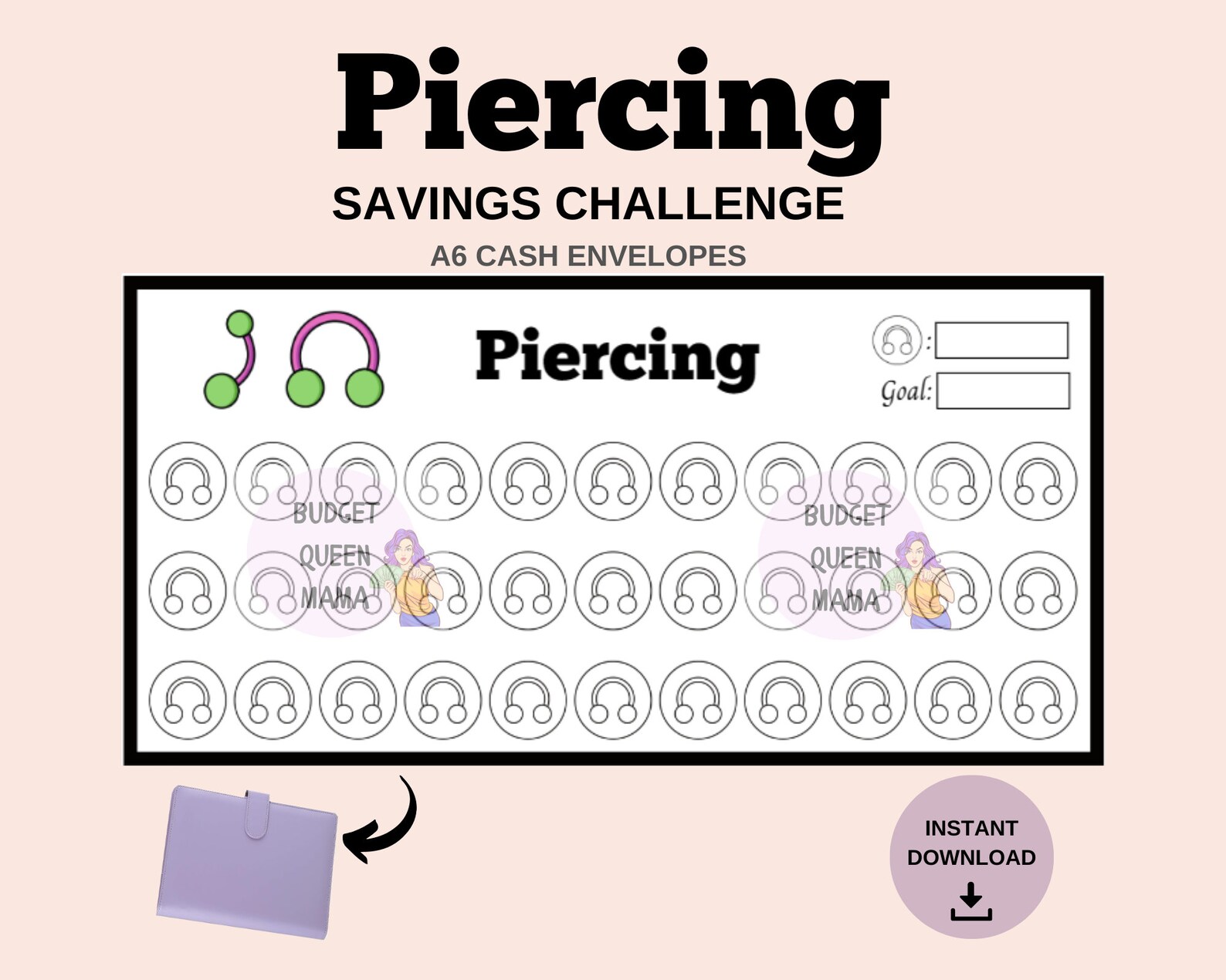 Piercing Savings Challenge A6 - Piercing Fund - Piercing Budget - Fits ...
