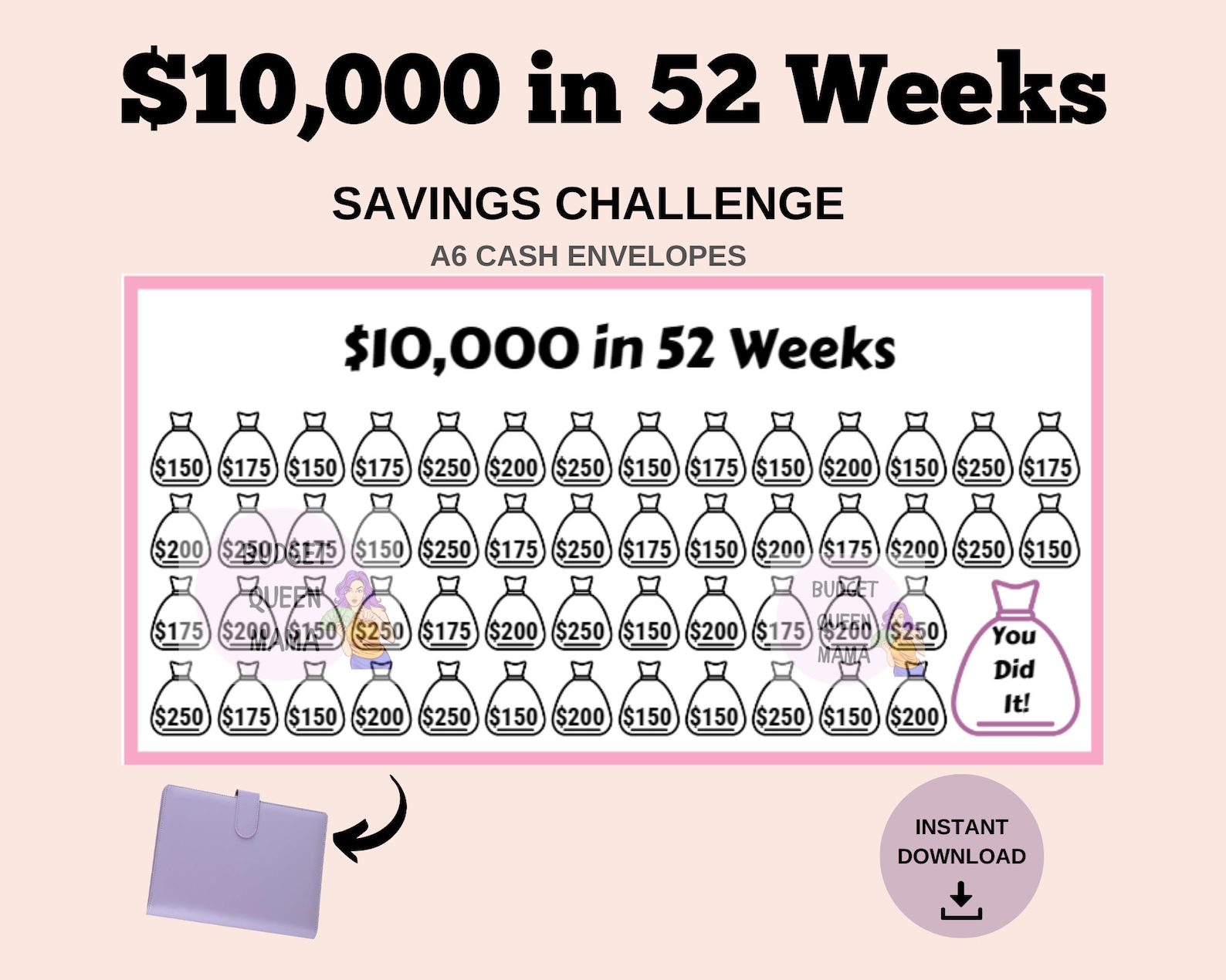 52 Week Savings Challenge -10000 Savings - 10k Savings - A6 Cash ...
