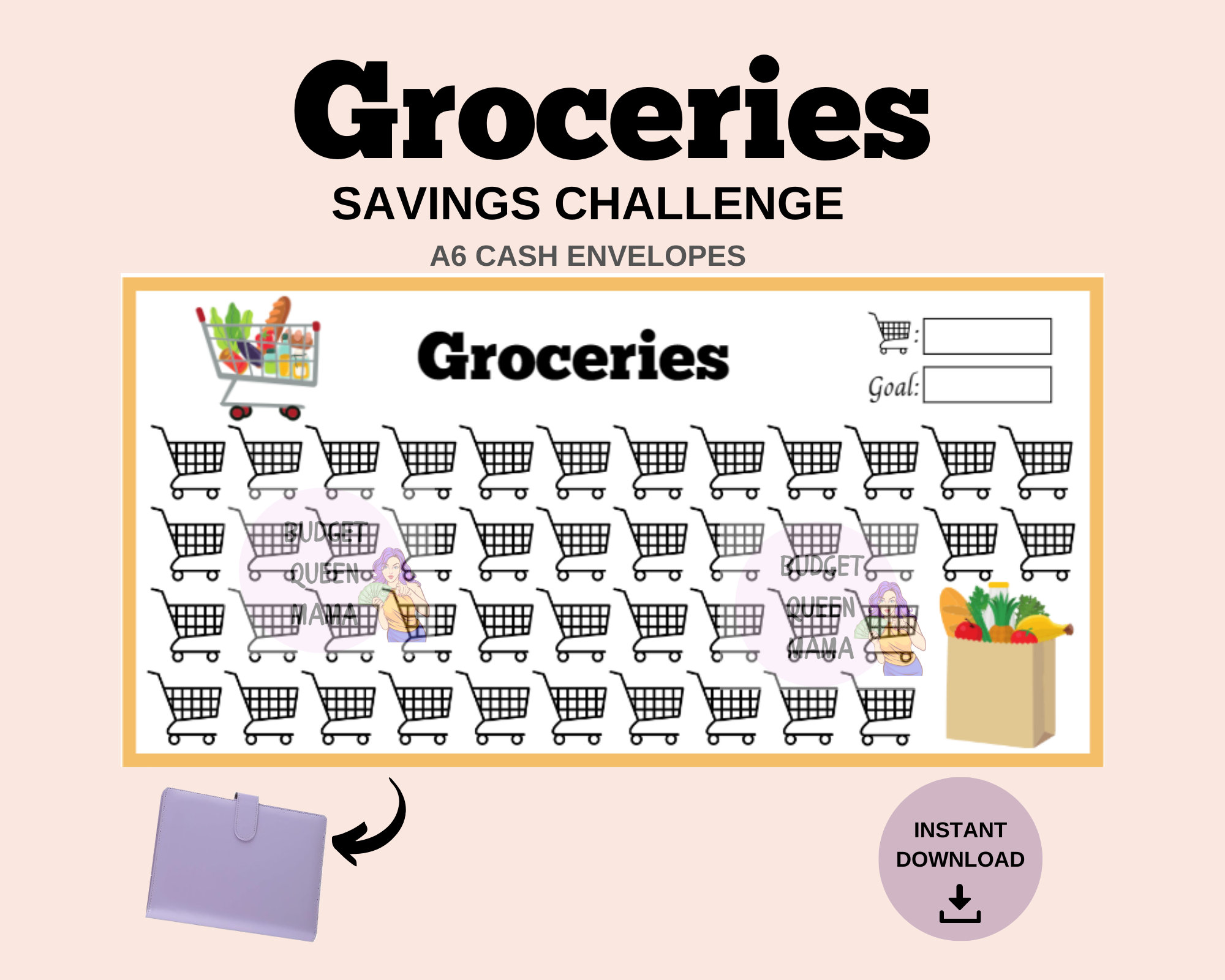 Groceries Tracker A6 Groceries Savings Challenge A6 Cash Envelopes Grocery Shopping Savings Mini ...