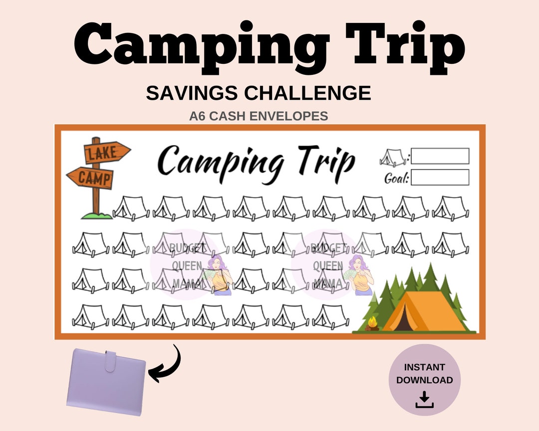 Camping Trip Savings Challenge A6 - Camping Trip Tracker - Vacation ...
