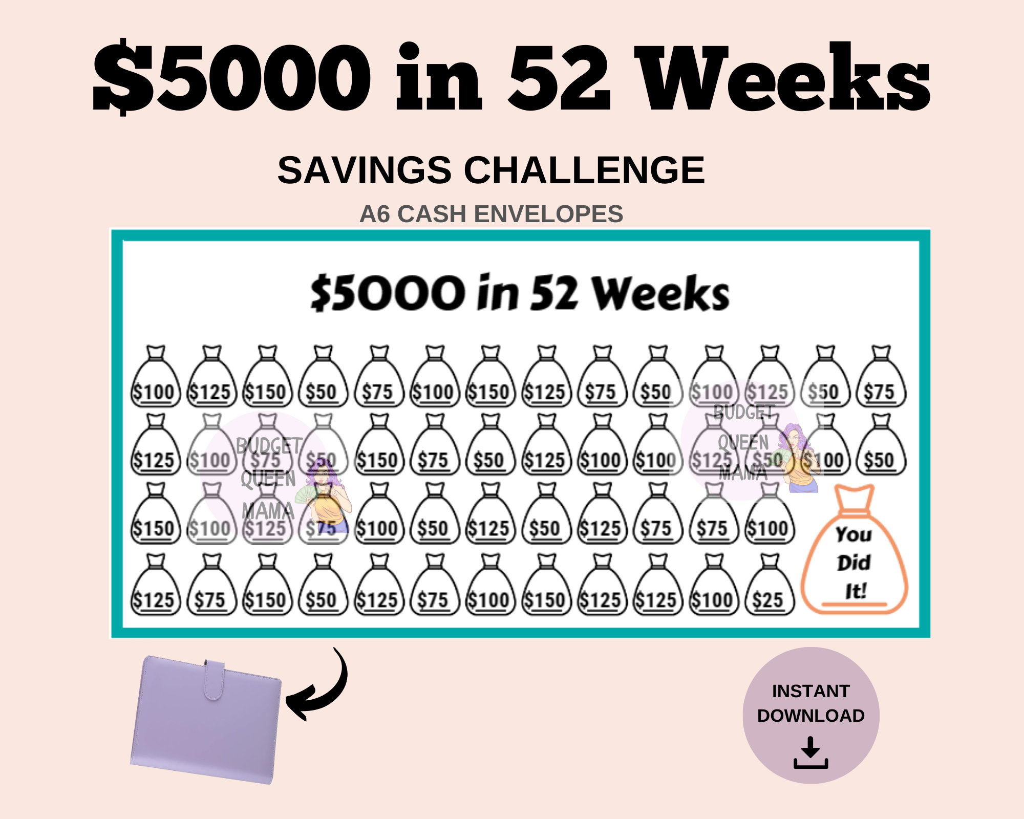 52 Week Savings Challenge 5000 Savings Challenge 5k Savings A6 Cash ...
