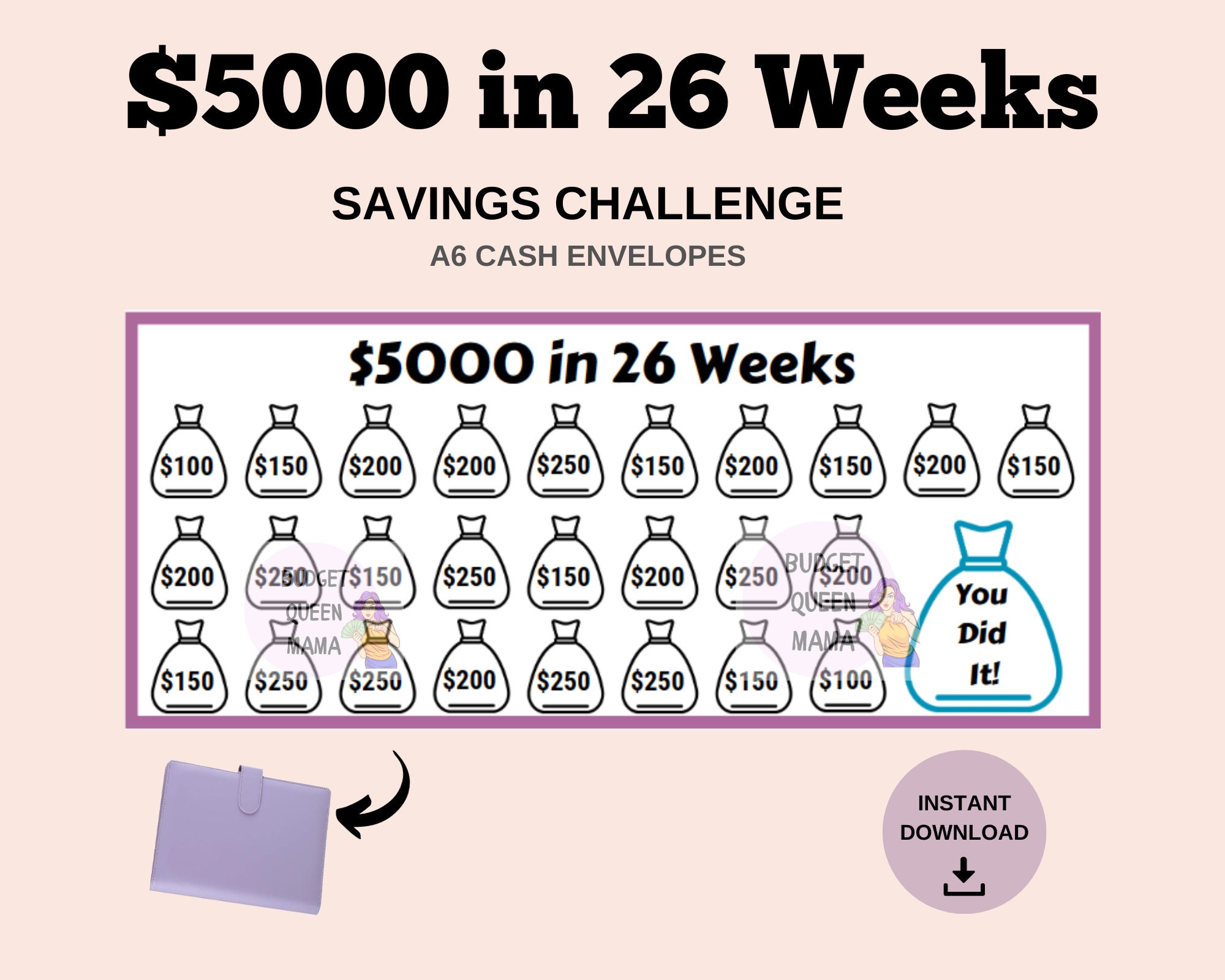 26 Weeks Savings Challenge 26 Week Tracker 5000 Savings - Etsy