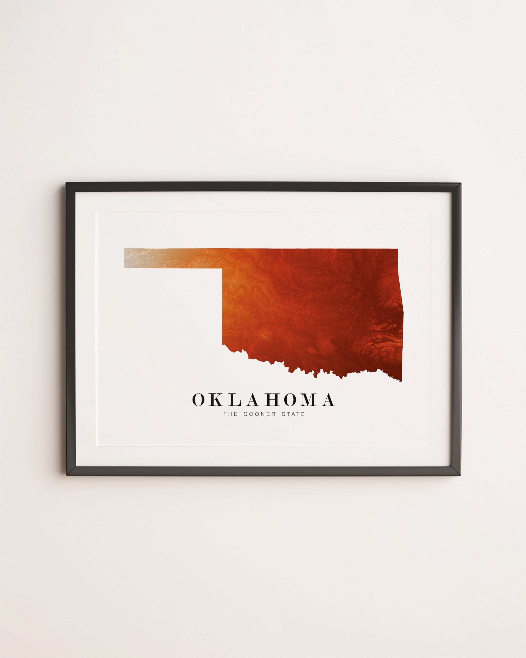 Oklahoma V2 topographic map print, various sizes and colors, minimalist ...