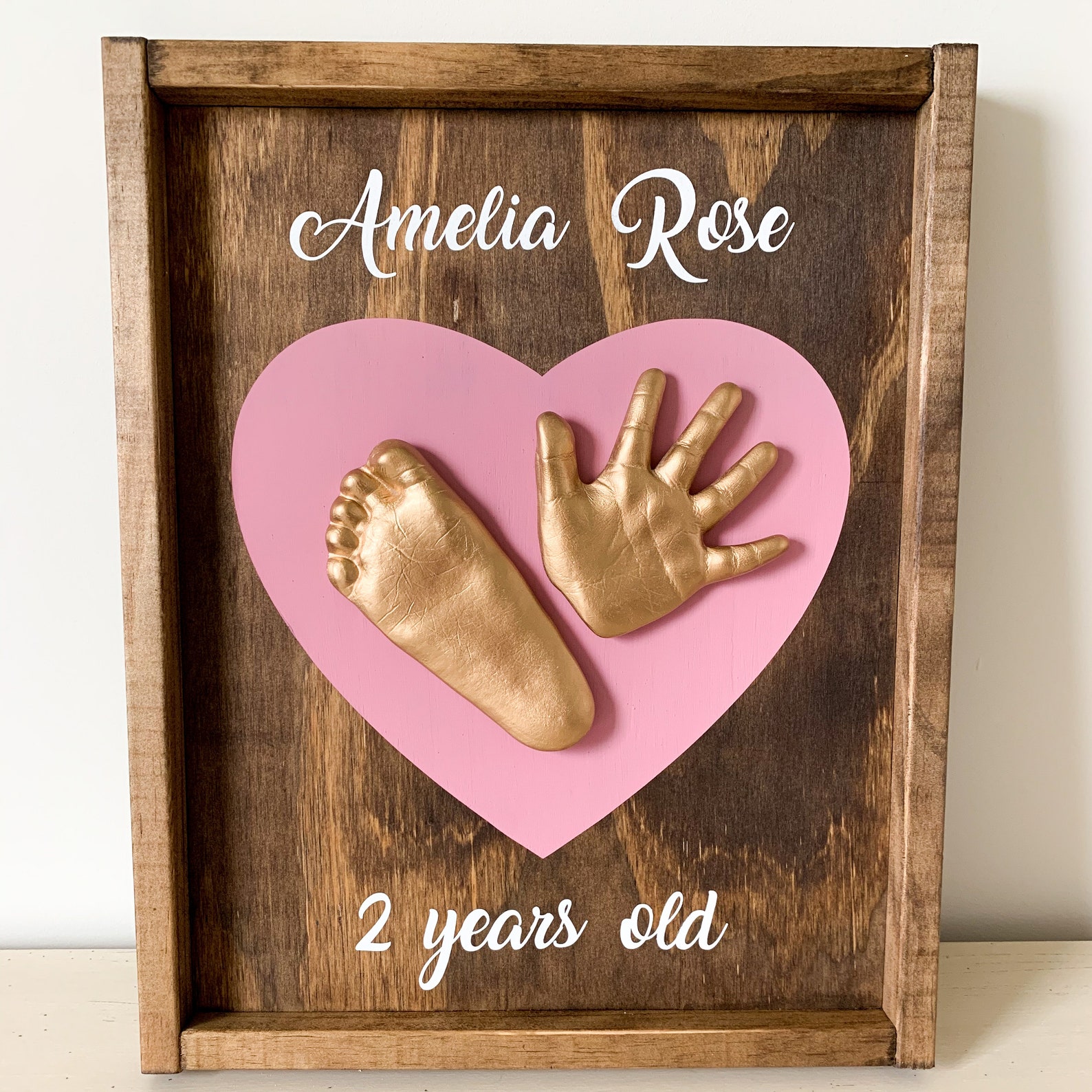Baby Hand and Feet Casting - Heart Wood Sign- Baby Hand Print and ...