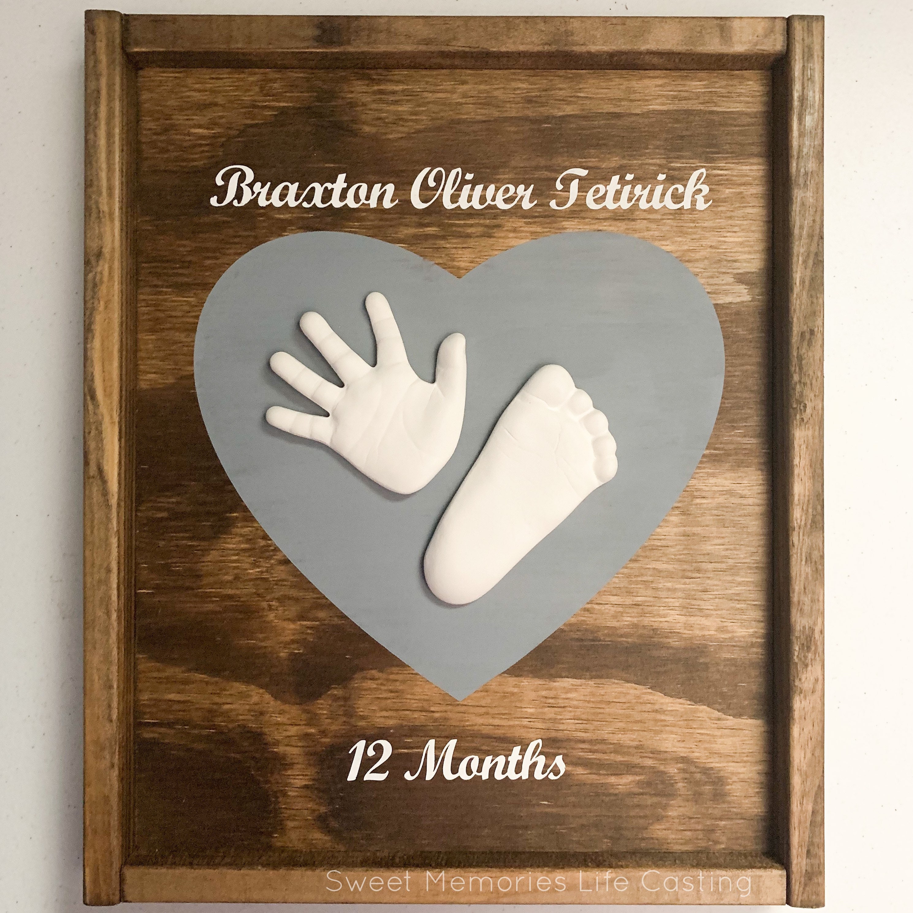 Baby Hand and Feet Casting - Heart Wood Sign- Baby Hand Print and ...