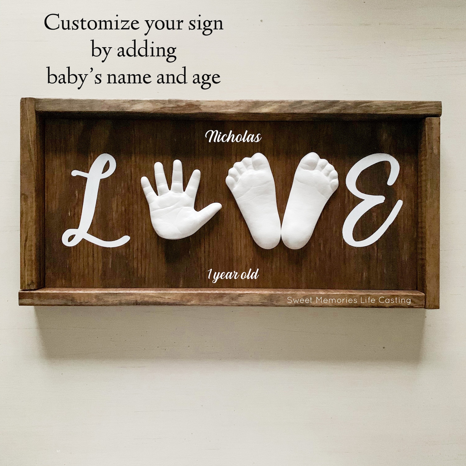 Baby Hand and Feet Casting - LOVE Wood Sign- Baby Hand Print and ...
