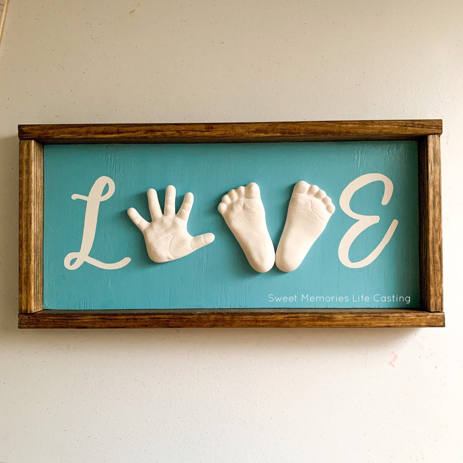 Baby Hand and Feet Casting - LOVE Wood Sign- Baby Hand Print and ...
