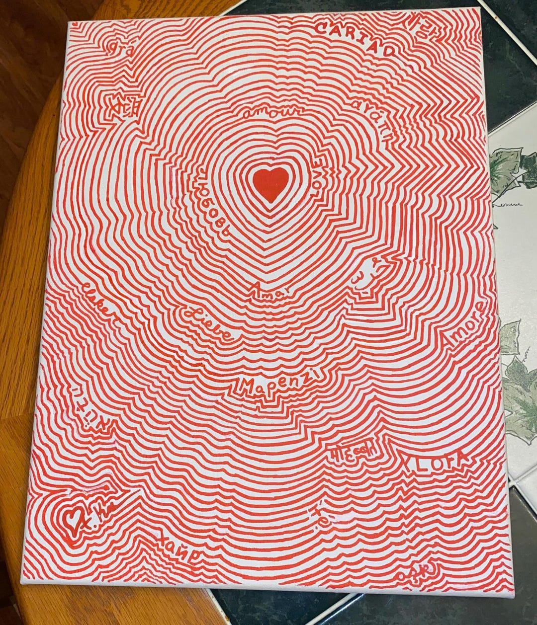 Love Languages Line Movement Doodle Painting Red Acrylic Paint Wall ...
