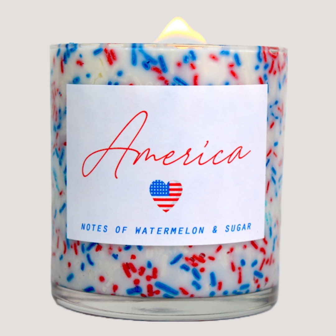 America USA Red White and Blue Soy Candle | Wood Wick | Sprinkle Candle ...