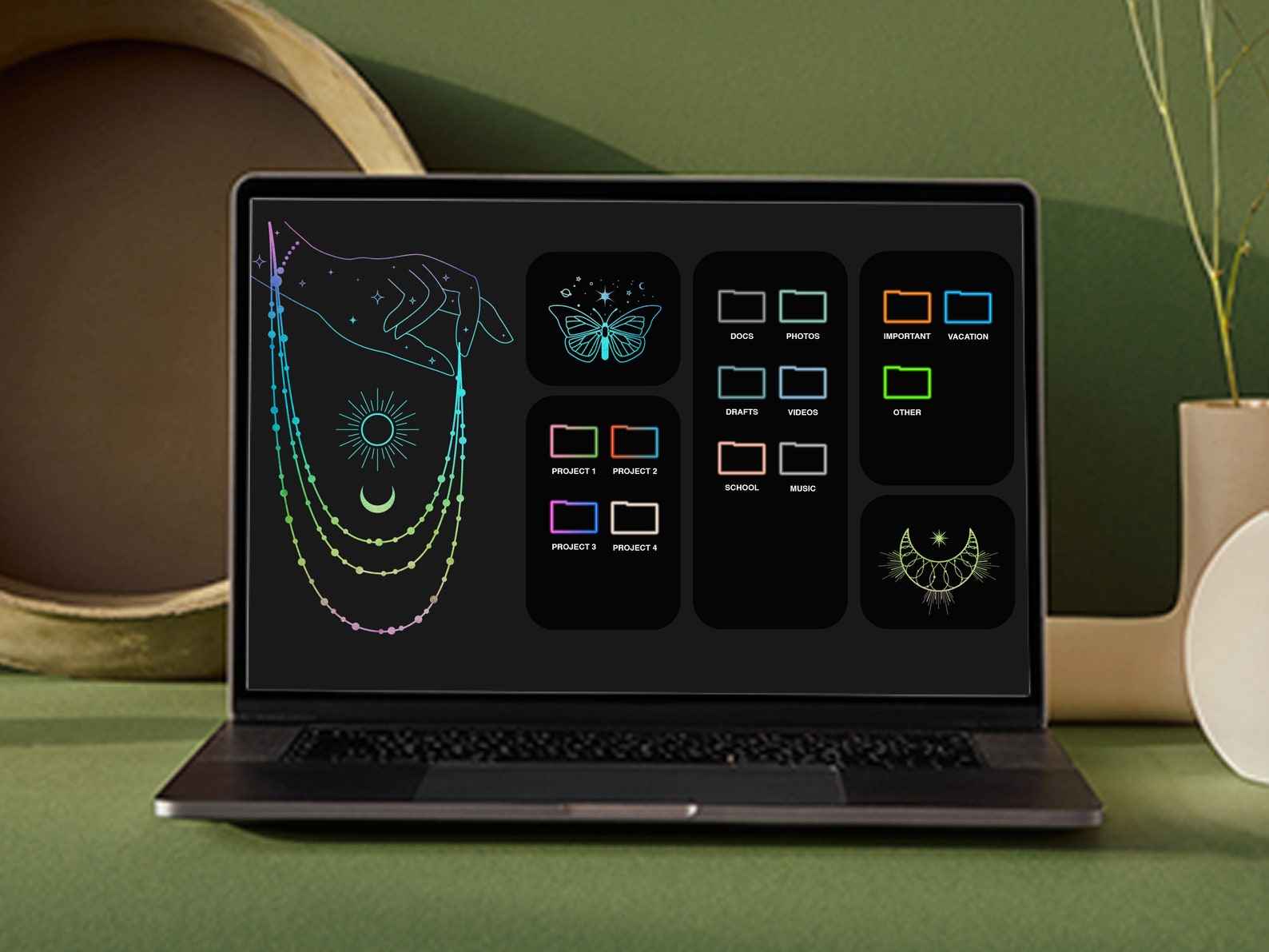 Vibrant Neon Rainbow Desktop Wallpaper Organizer With 30 Neon - Etsy