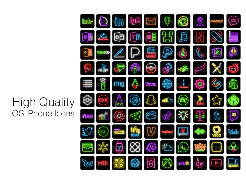 Neon App Icons Rainbow Ios Icon Pack 200 Neon Iphone App - Etsy
