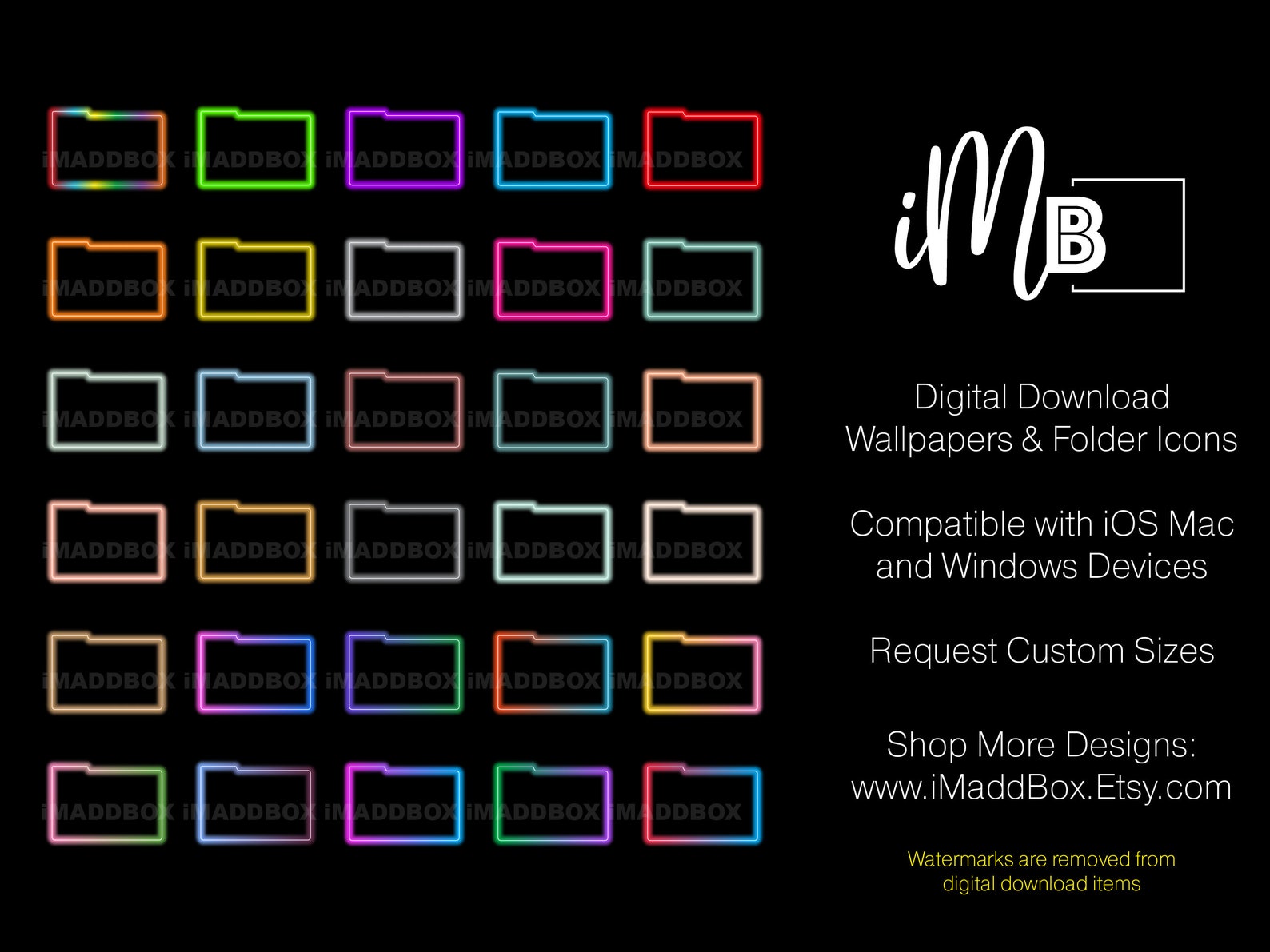 Vibrant Neon Rainbow Desktop Wallpaper Organizer With 30 Neon | Etsy