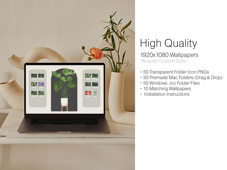 House Plants Desktop Wallpaper Organizer, Folder Icons (digital ...