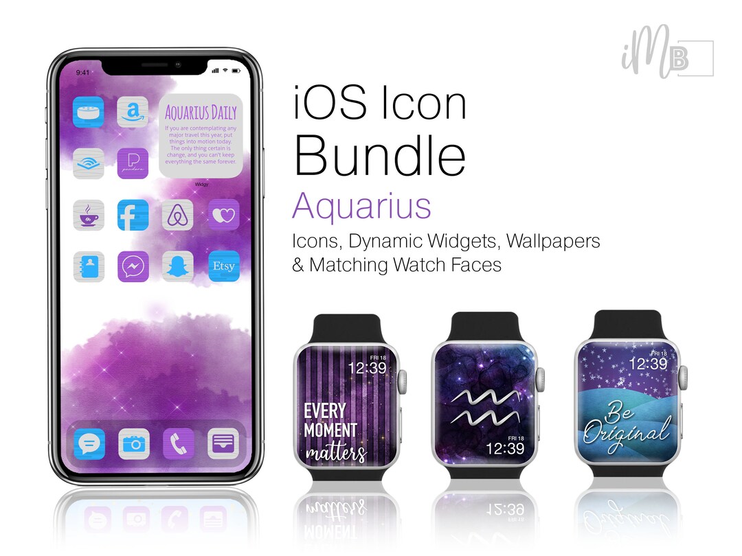 Ios Icons Purple Aquarius Zodiac iPhone Home Screen Aesthetic Complete ...