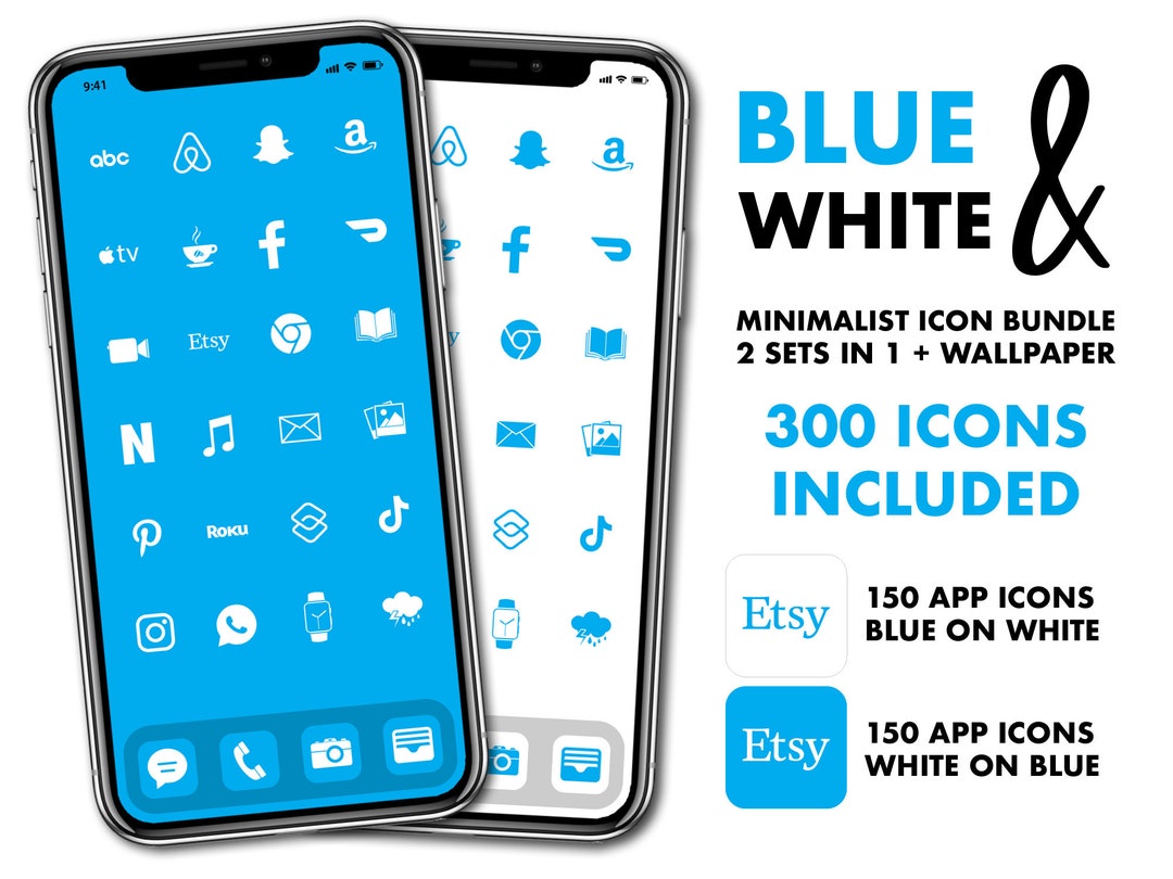 Blue Ios 14 Icons - 300 Blue iPhone Icons - Includes 2 Sets of 150 App ...