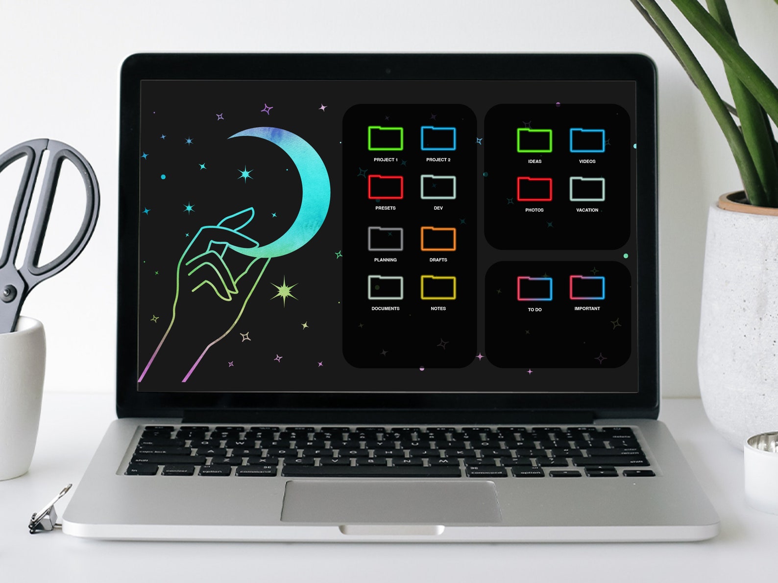 Vibrant Neon Rainbow Desktop Wallpaper Organizer With 30 Neon | Etsy