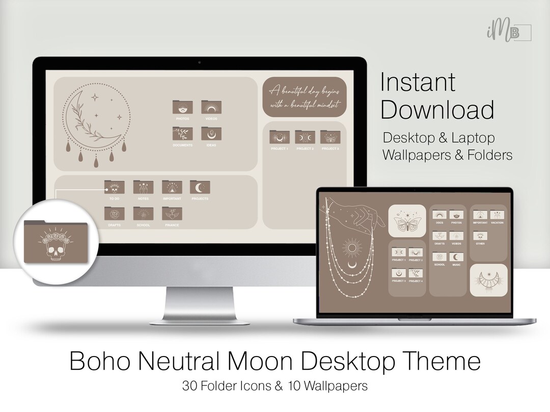 Boho Neutral Moon Mac Folder Icons Wallpaper Organizer and Folder Icons ...