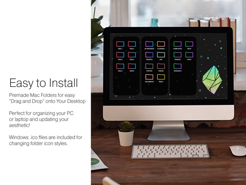 Vibrant Neon Rainbow Desktop Wallpaper Organizer With 30 Neon | Etsy