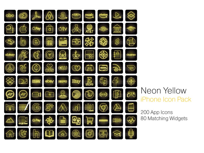 Neon Yellow App Icons Ios Neon Yellow Icon Pack Neon - Etsy