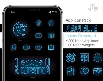 Neon Blue App Icons - Etsy