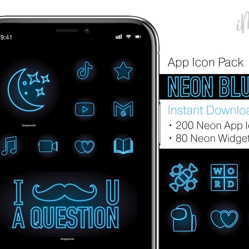 Neon Blue App Icons - Etsy