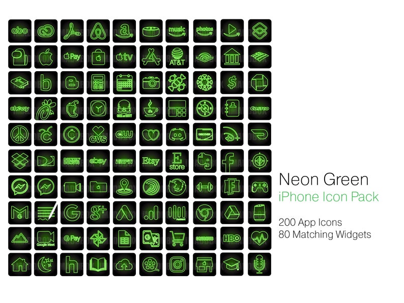 Neon Green App Icons Ios Neon Green Icon Pack Neon Green - Etsy
