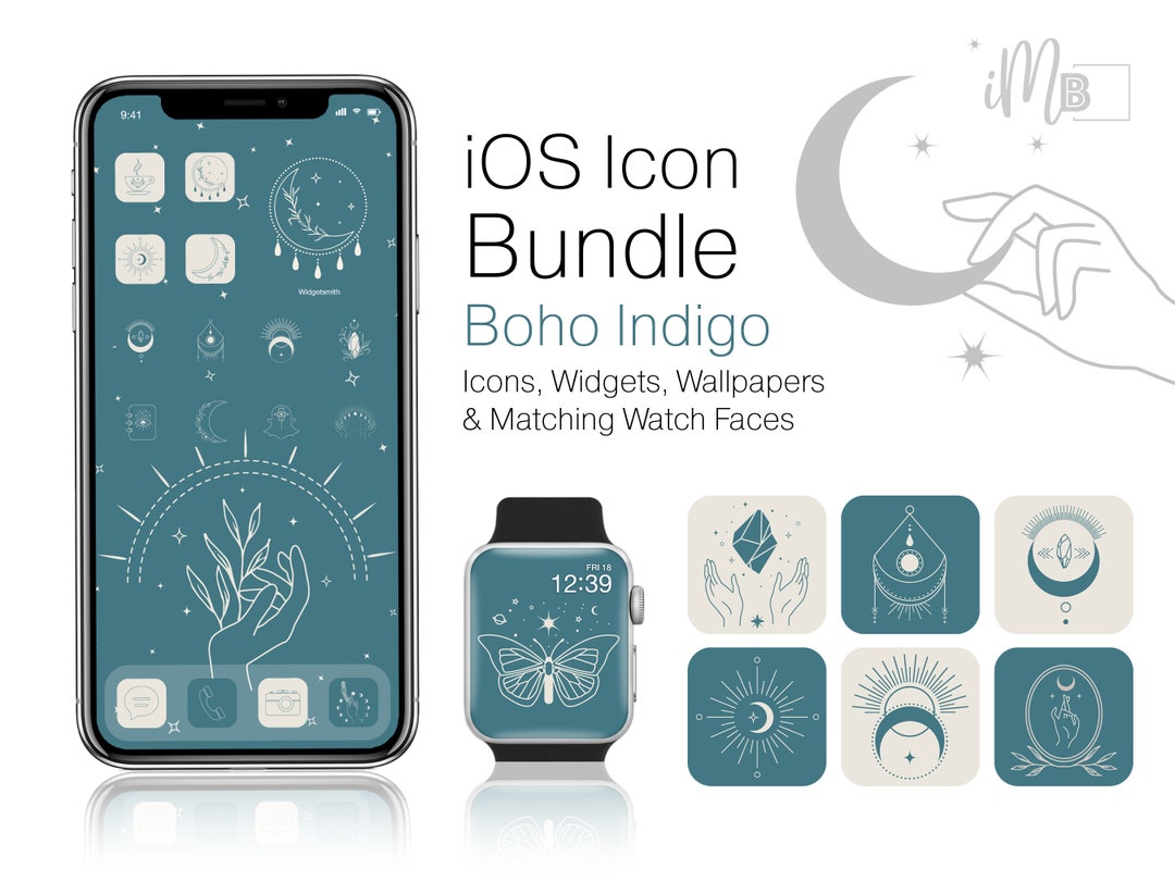 Ios Icons Boho Bundle - Esoteric Indigo iPhone Home Screen Aesthetic ...