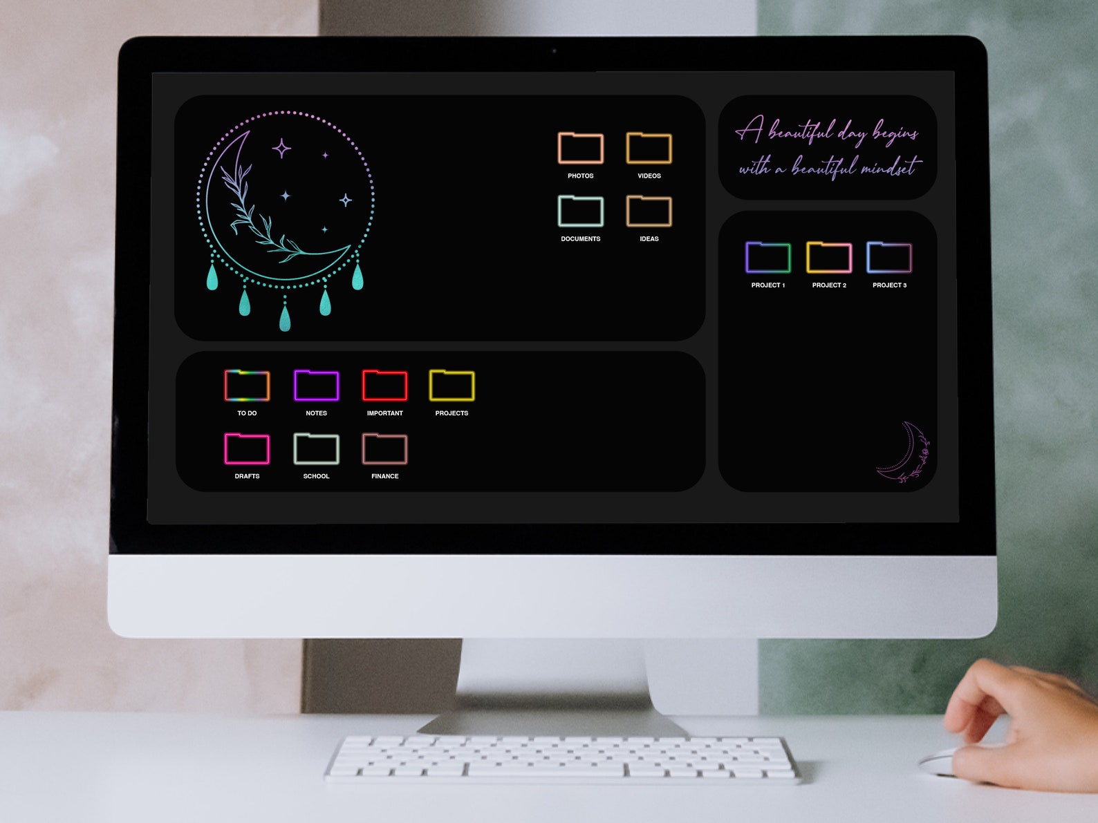 Vibrant Neon Rainbow Desktop Wallpaper Organizer With 30 Neon - Etsy