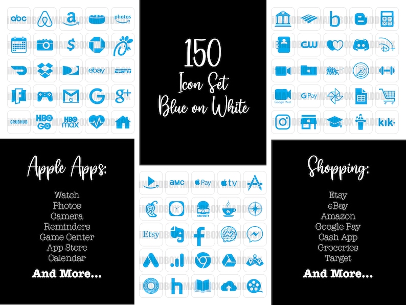 Blue Ios 14 Icons - 300 Blue iPhone Icons - Includes 2 Sets of 150 App ...