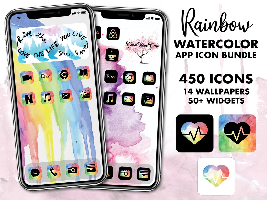 Rainbow Ios App Icons - 450 Watercolor iPhone Icons - Artistic App ...