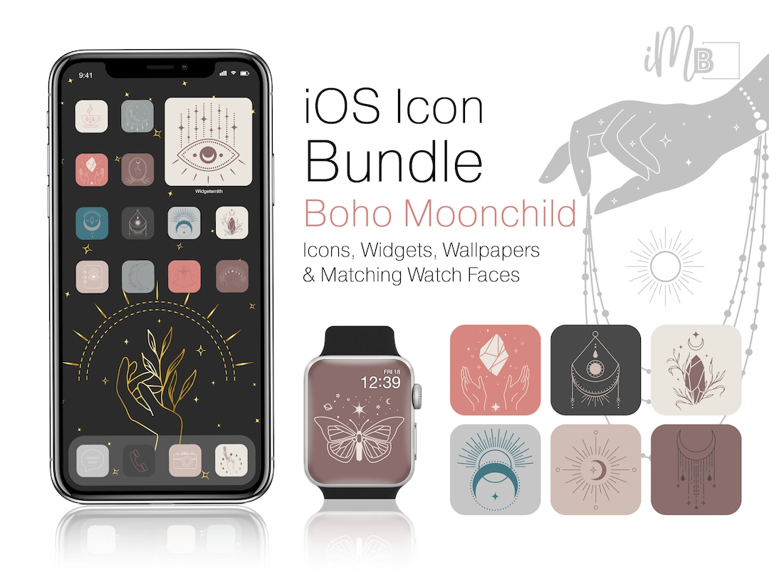 Ios App Icons Boho Bundle Moonchild iPhone Home Screen Aesthetic ...